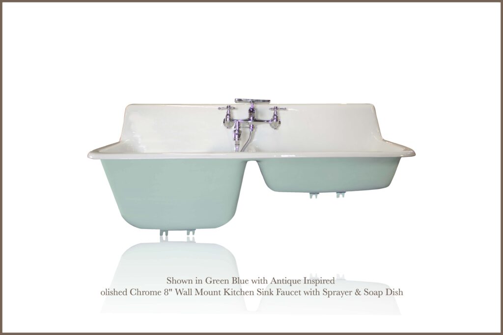 Large 47" Cast Iron Porcelain Deep Double Basin Wall Mount High Back ...