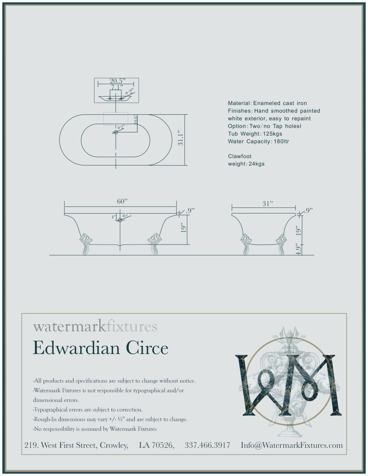 Tapless Cast Iron Porcelain 60" Double Ended Rolled Rimmed Edwardian ...